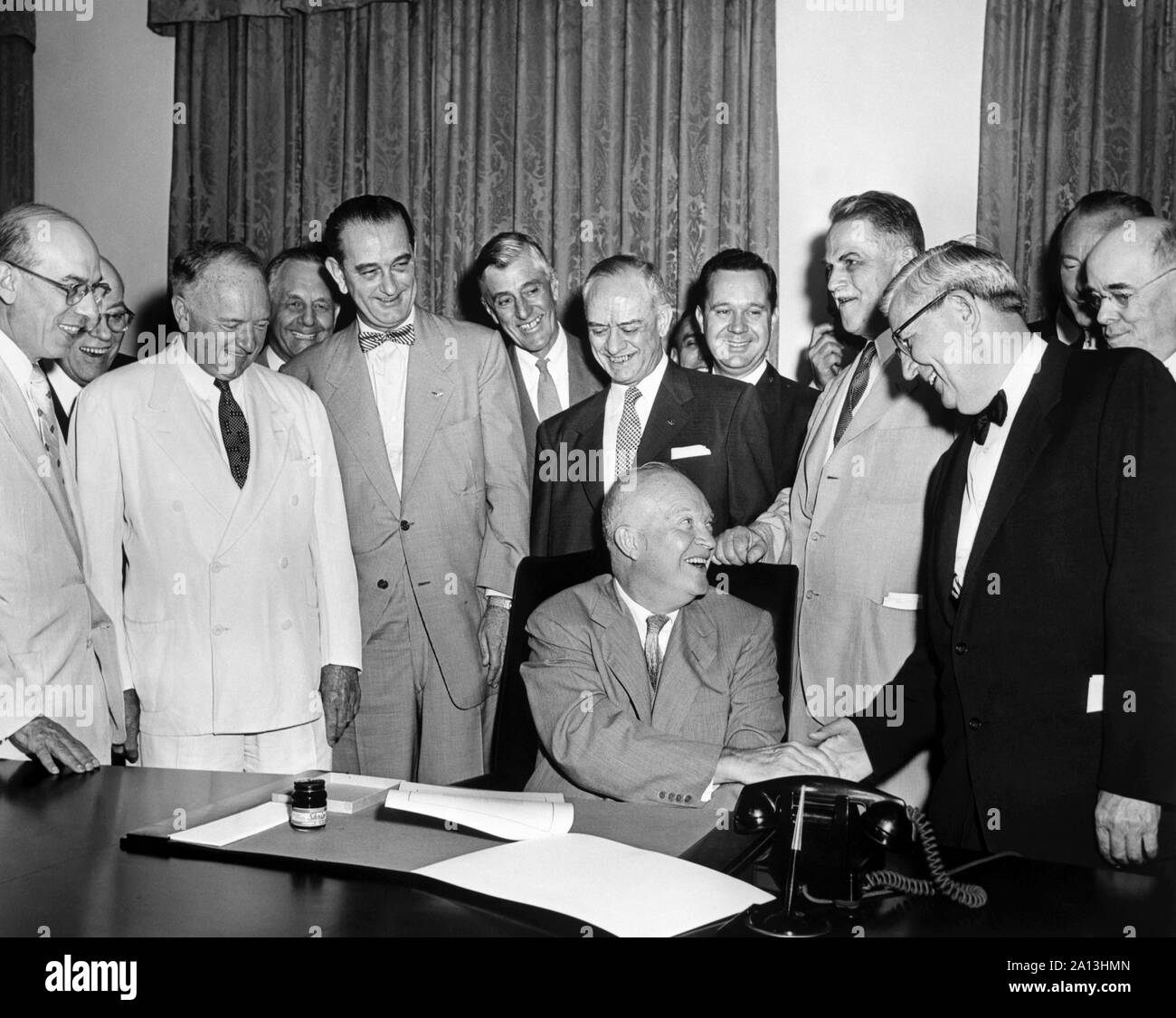 President Eisenhower after a bill signing, June 21, 1955 Stock Photo ...