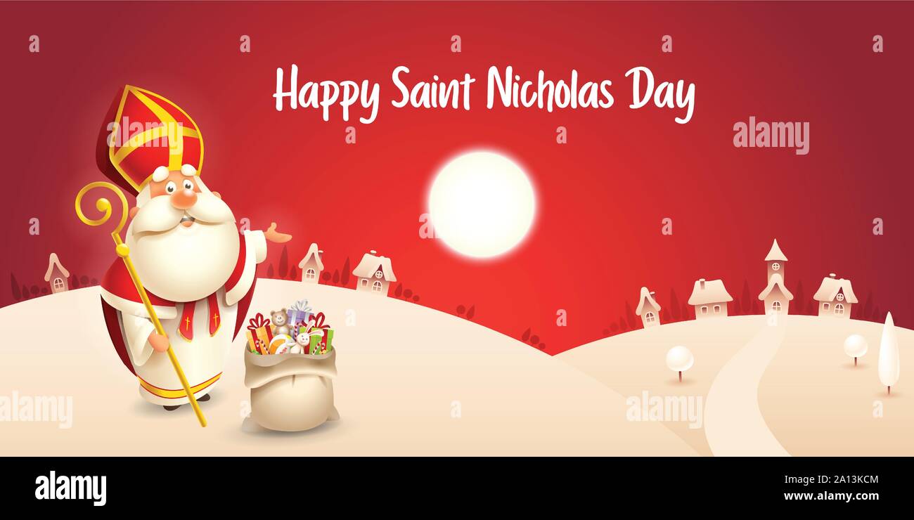 Happy Saint Nicholas day - winter scene greeting card or banner - red ...