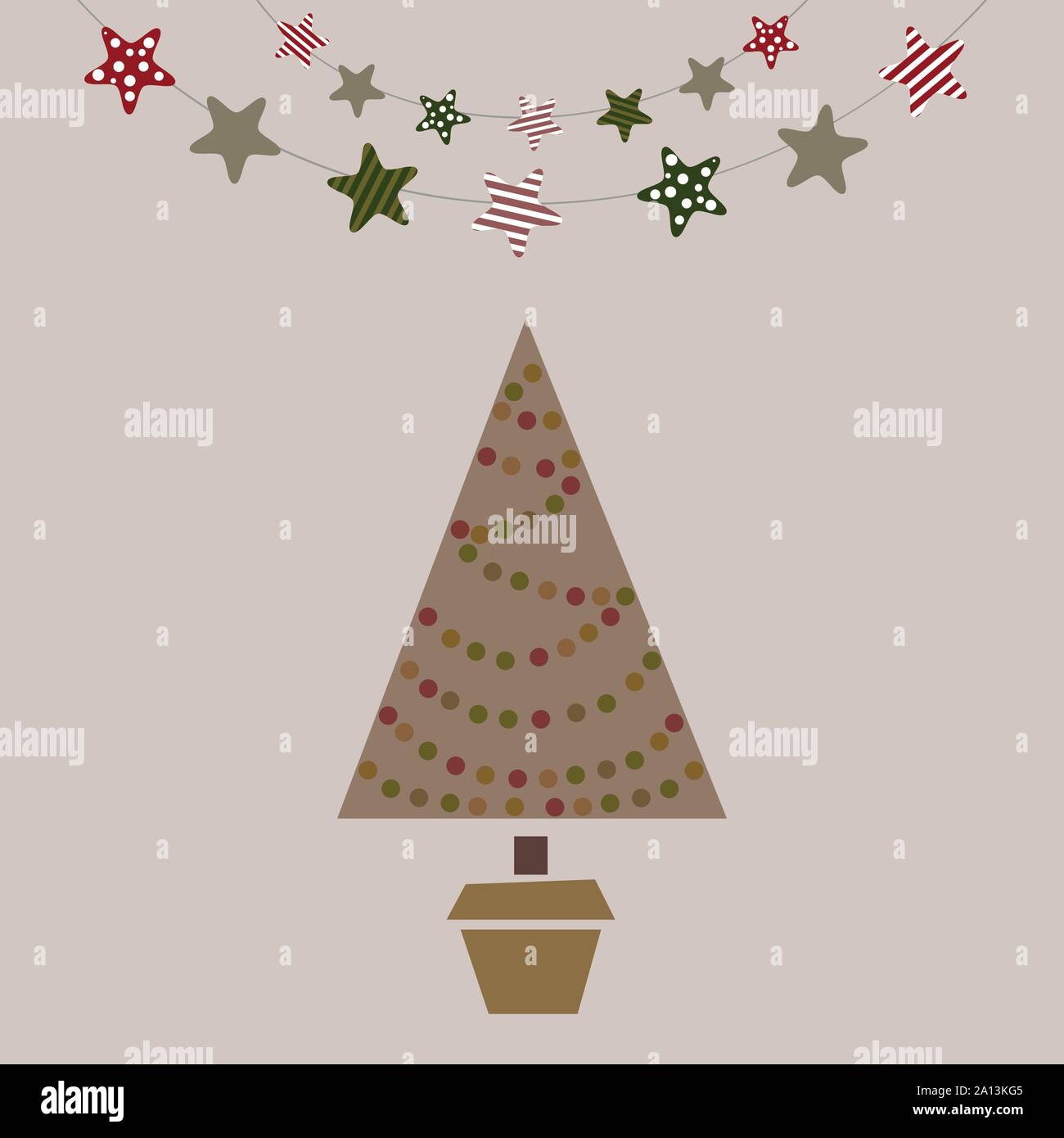 Winter card with Christmas tree and stars - retro style vector ...