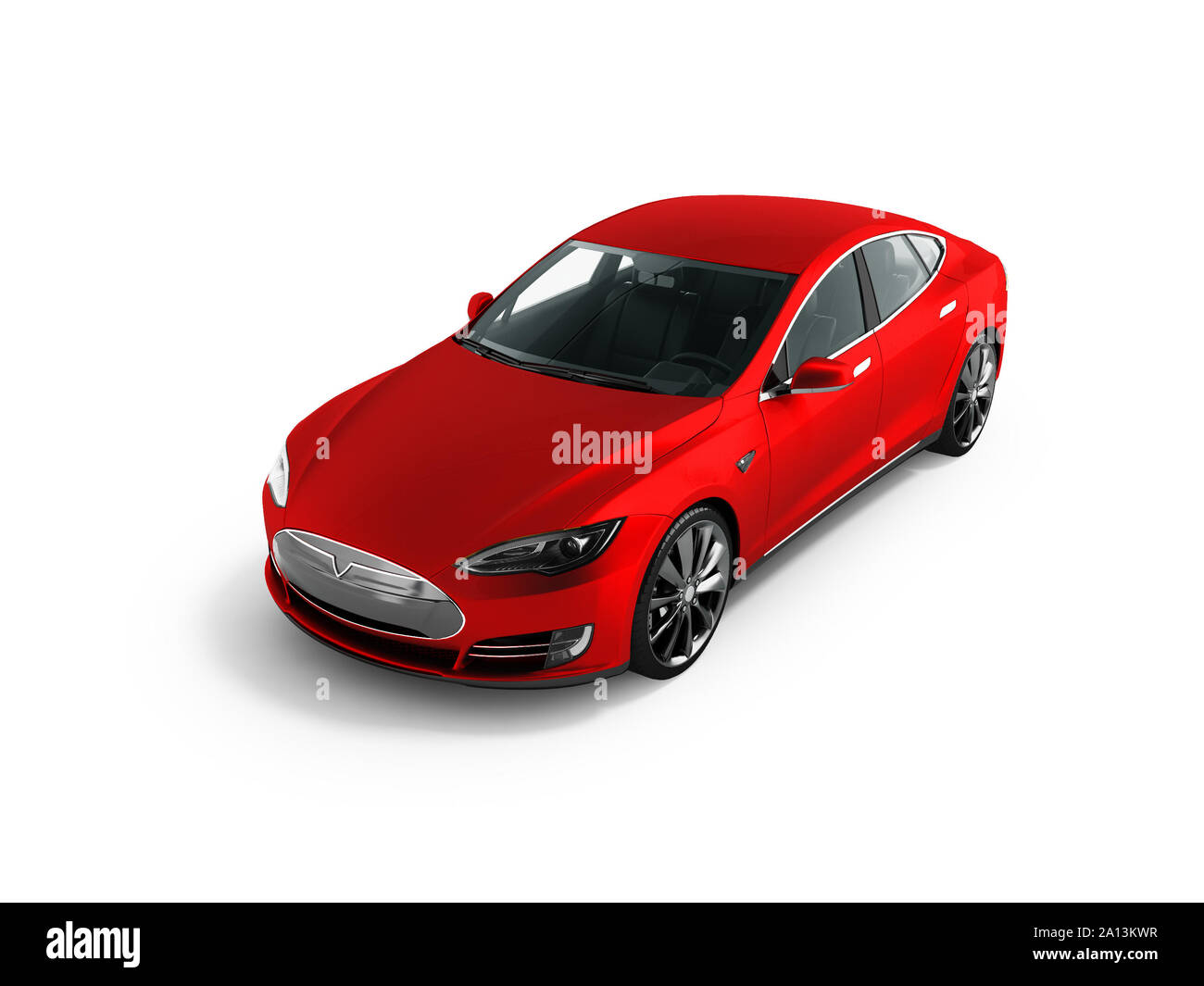 Modern electric car red perspective 3d render on white background with ...