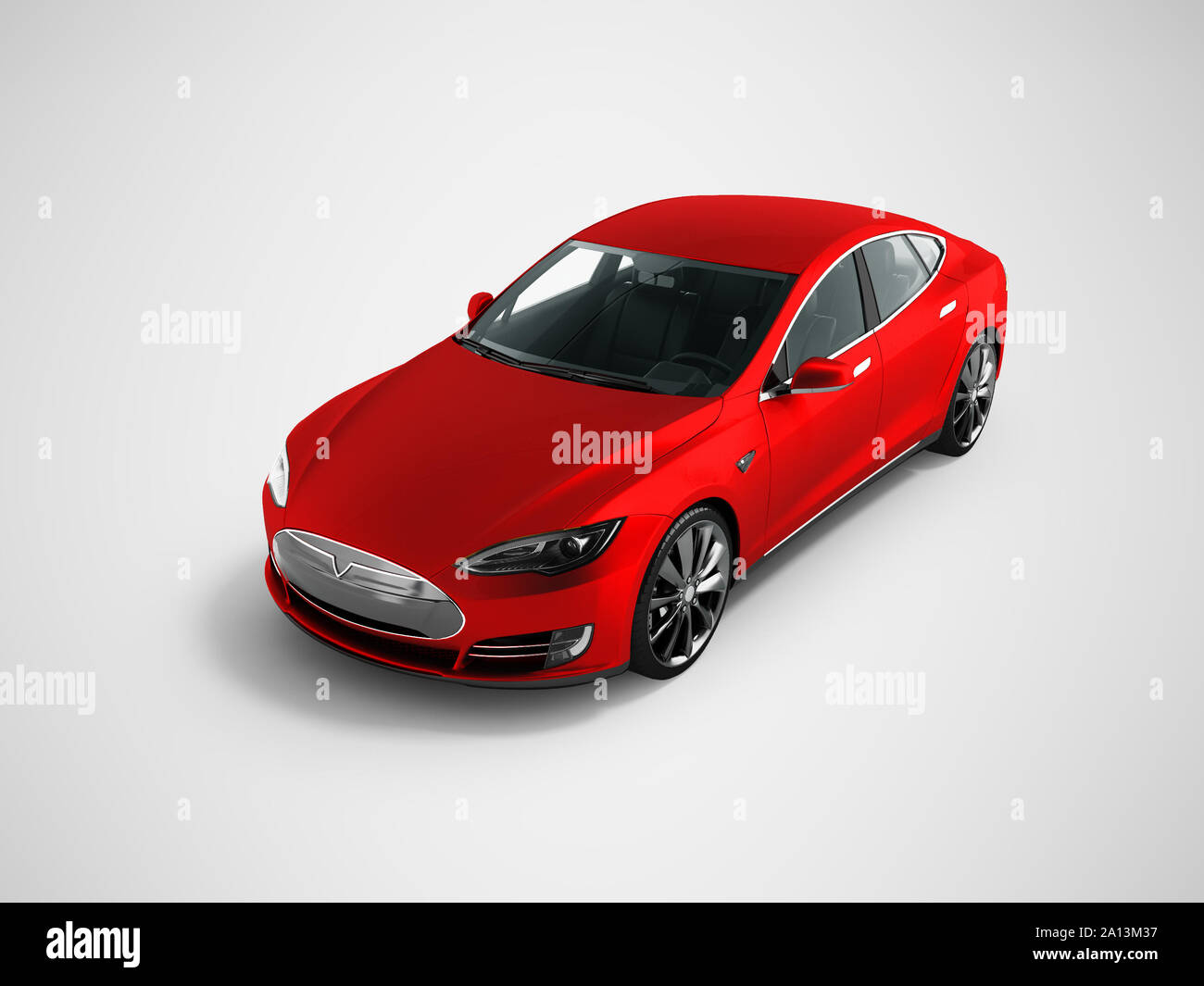 Modern electric car red perspective 3d render on gray background with ...