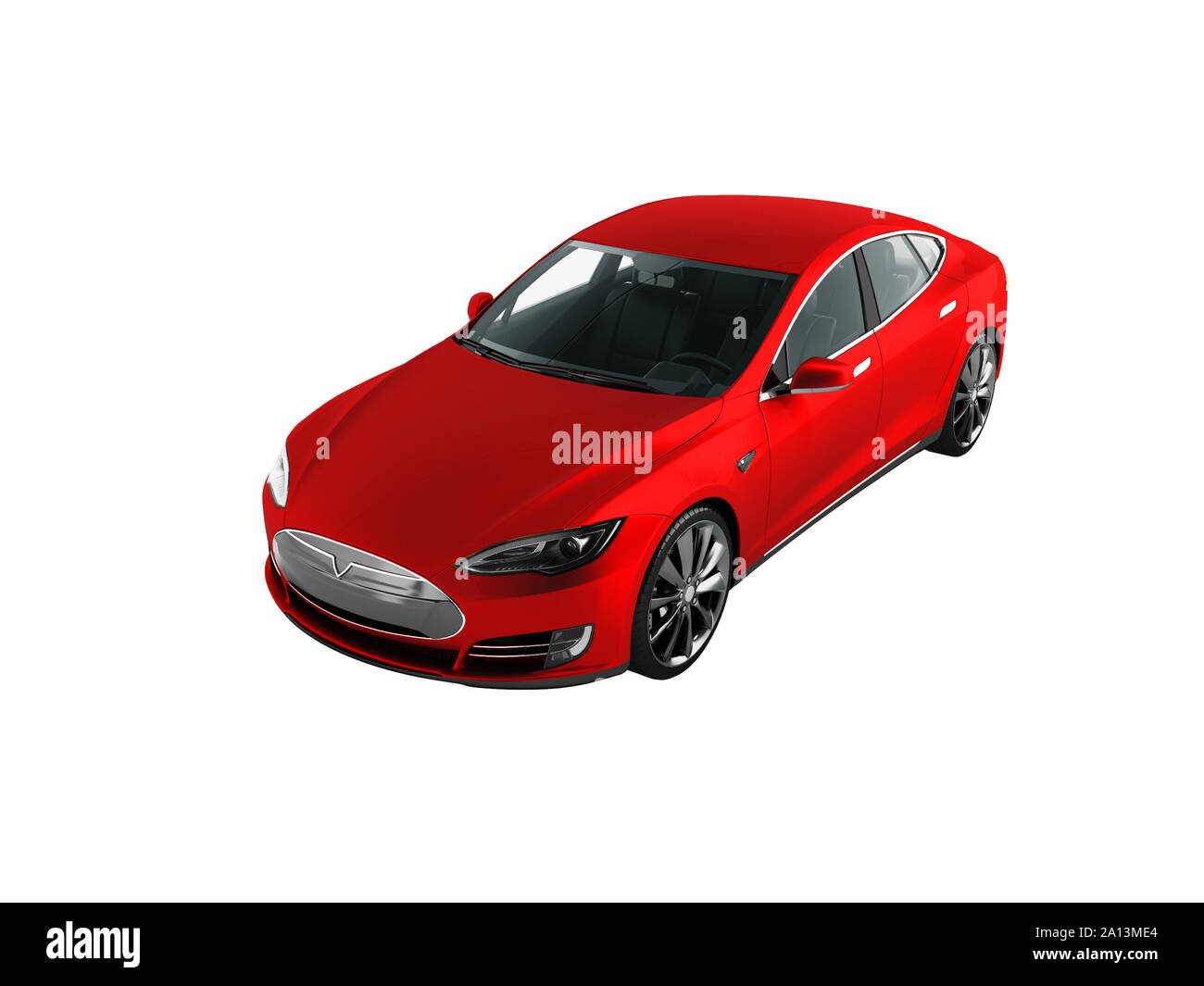 Modern electric car red perspective 3d render on white background no ...