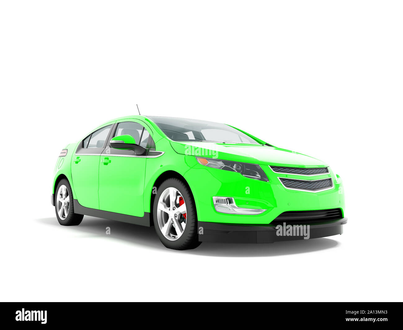 Modern electric car green front bottom 3d rendering on white background ...