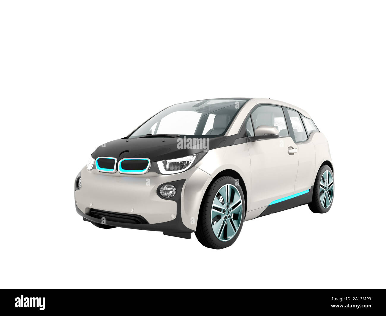 Modern electric car in front white perspective 3d render on white ...