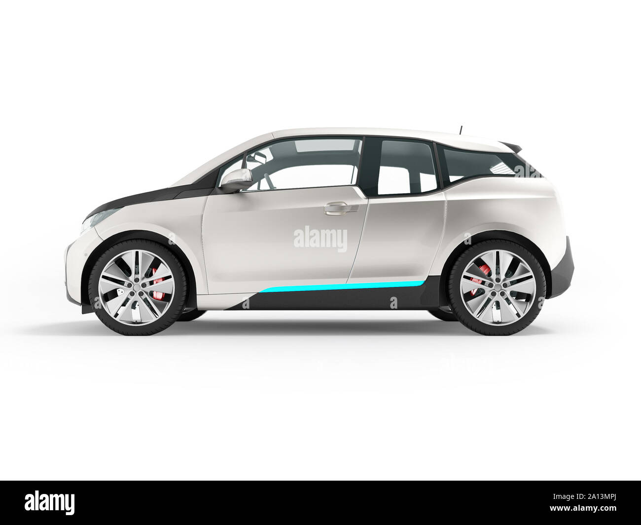 Modern electric car on the right gray 3d render on white background ...