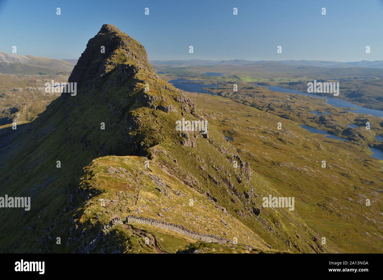 The ridge and eastern summit of Suilven, a distinctive hill of the ...