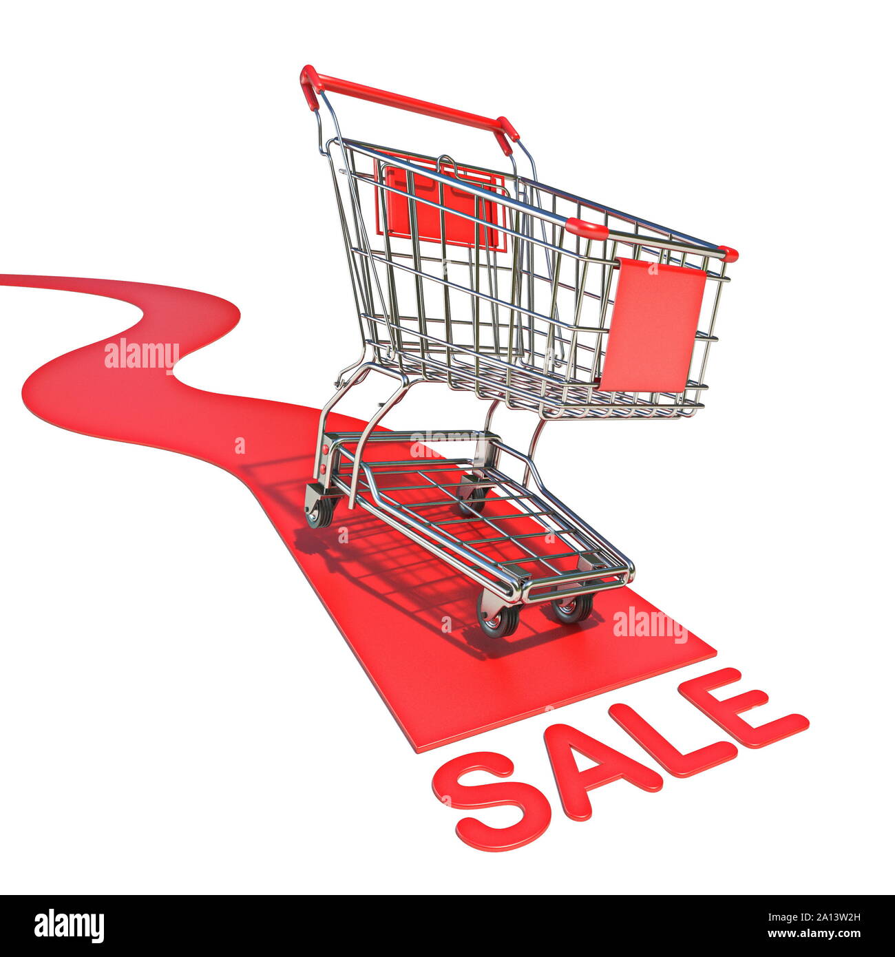 Shopping cart with text SALE 3D render illustration isolated on white ...