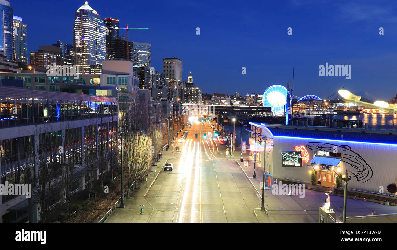 Long exposure shot over a bridge in Seattle by the piers Stock Photo ...
