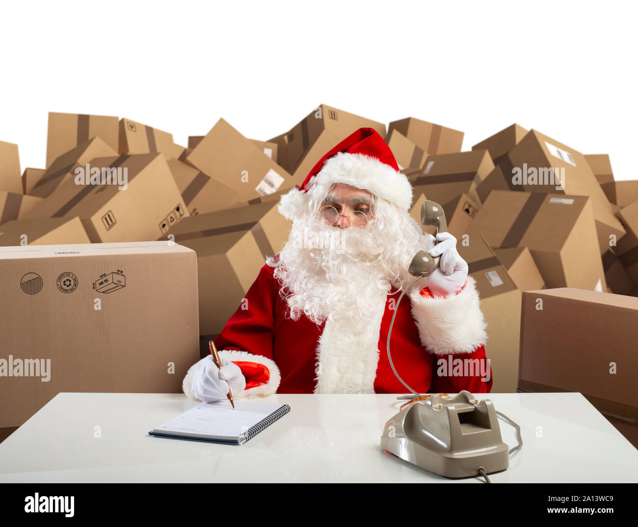 Santa Claus is ready to listen all order of gifts for Christmas Stock ...