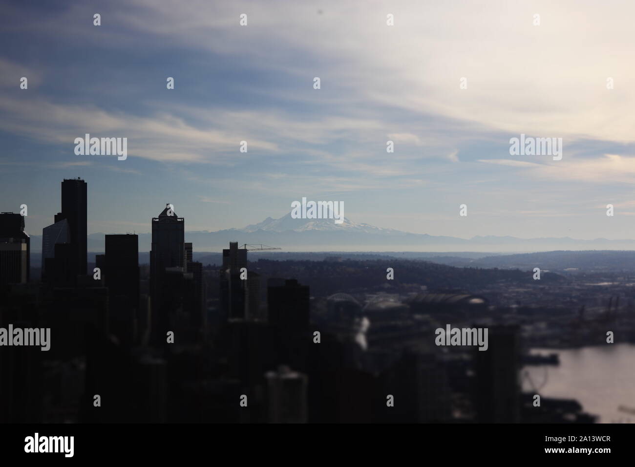 photo of mt. Rainier from the space needle in Seattle Stock Photo - Alamy