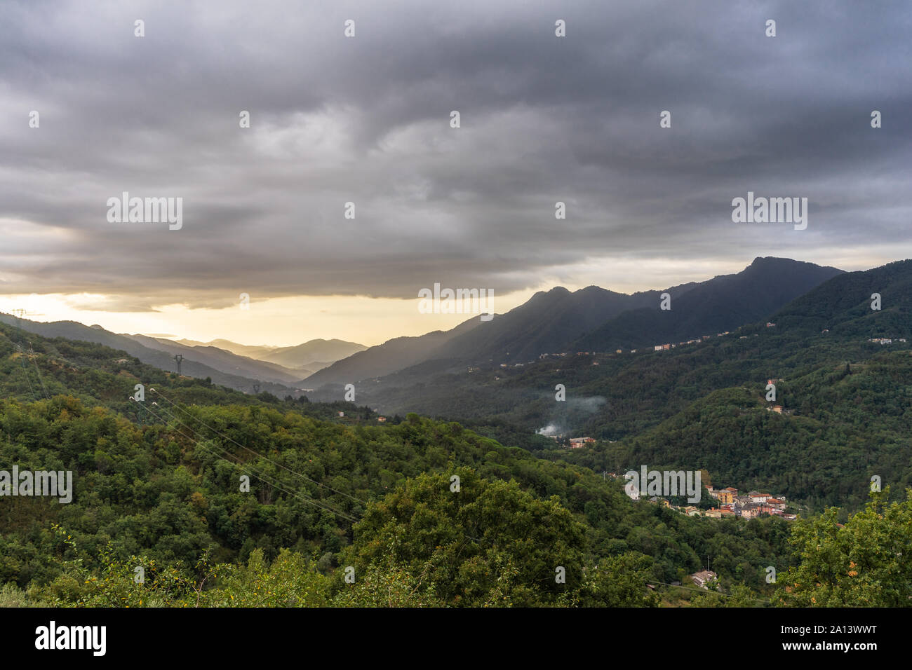 Landscape of the Apennines with villages and green dense forest in ...