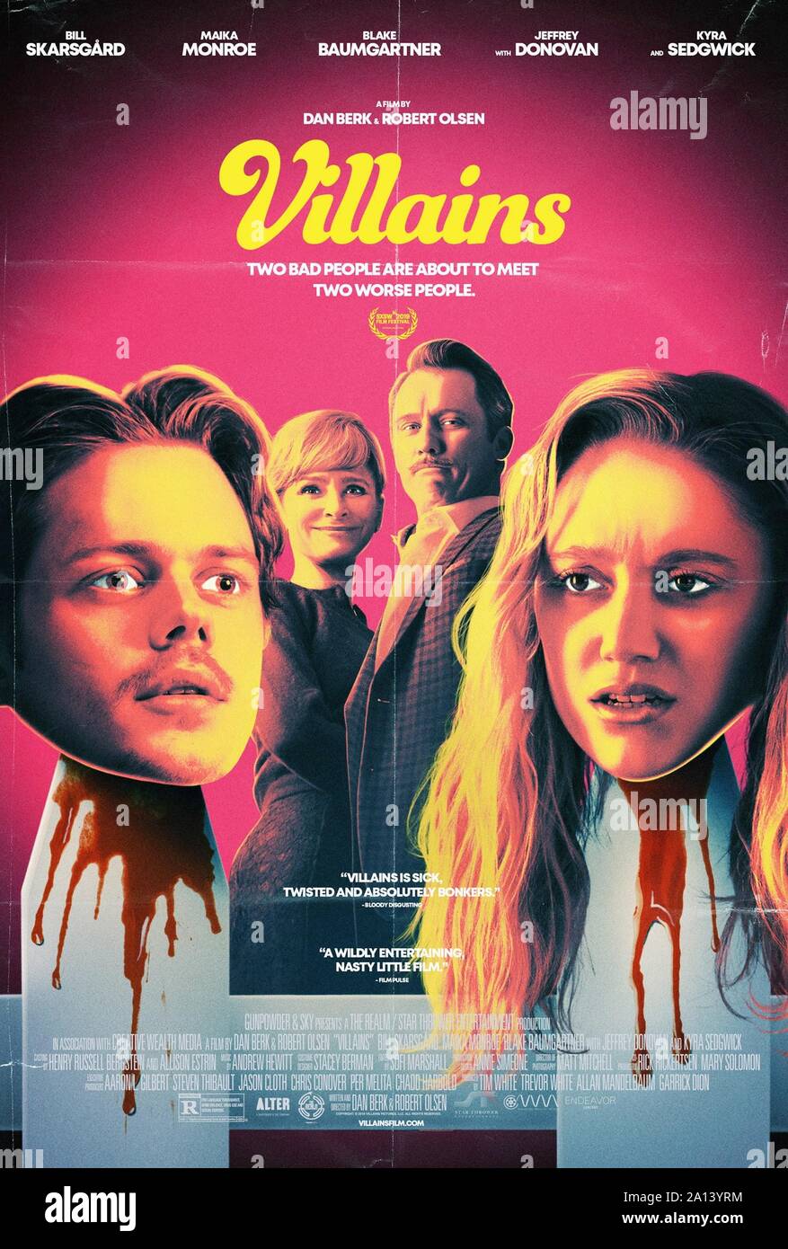 VILLAINS, US poster, from left: Bill Skarsgard, Kyra Sedgwick, Jeffrey ...
