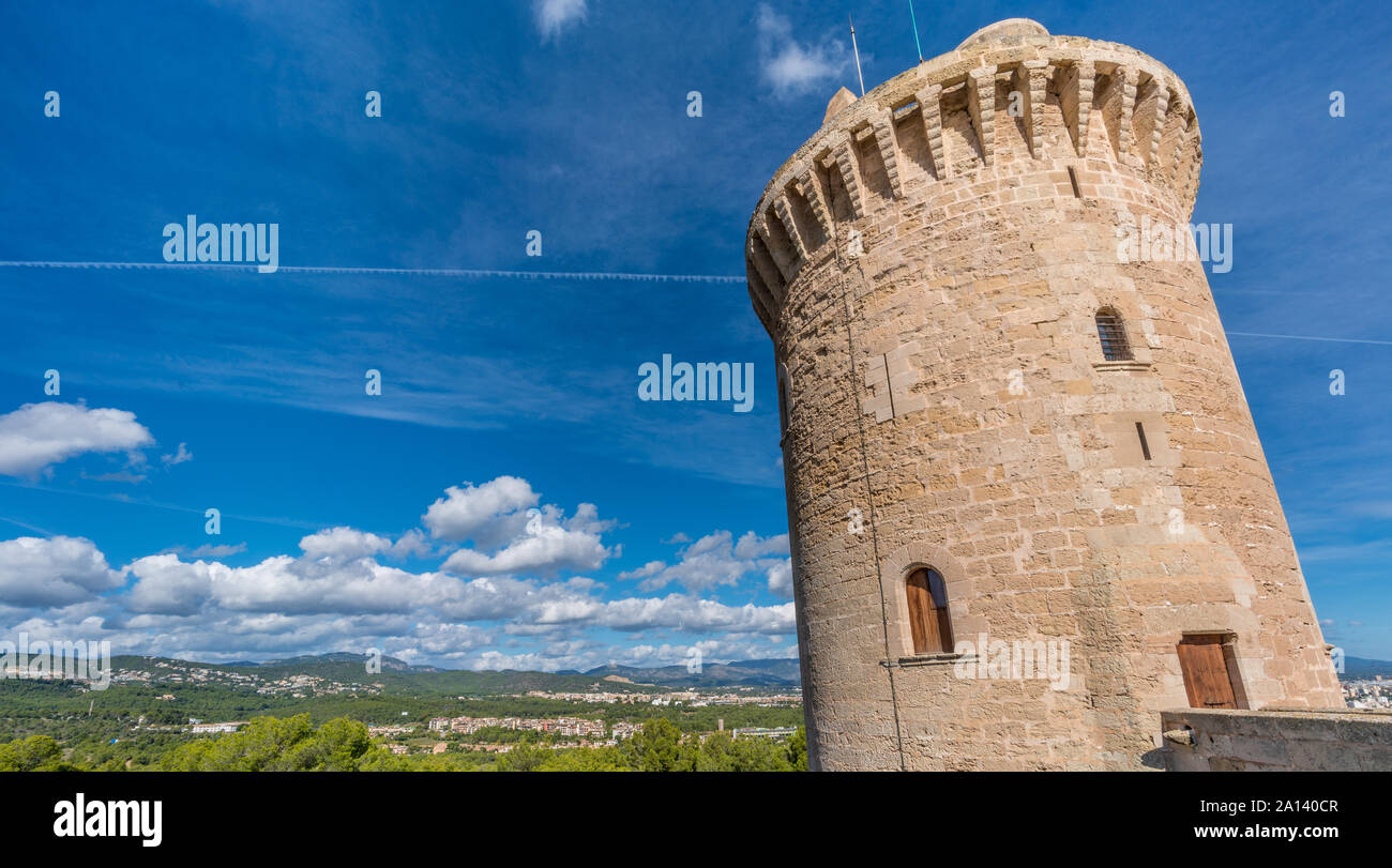 Panoramic view of Donjon tower. Bellver Castle (Castell de Bellver ...