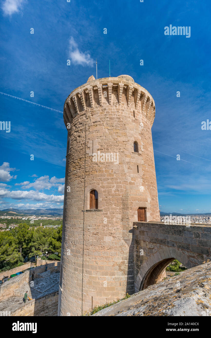 Donjon tower of Bellver Castle (Castell de Bellver) Gothic-style ...
