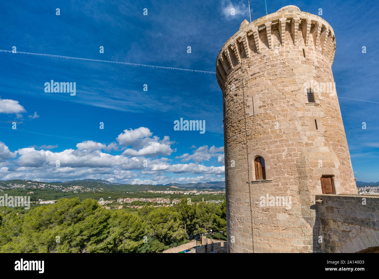 Donjon tower of Bellver Castle (Castell de Bellver) Gothic-style ...