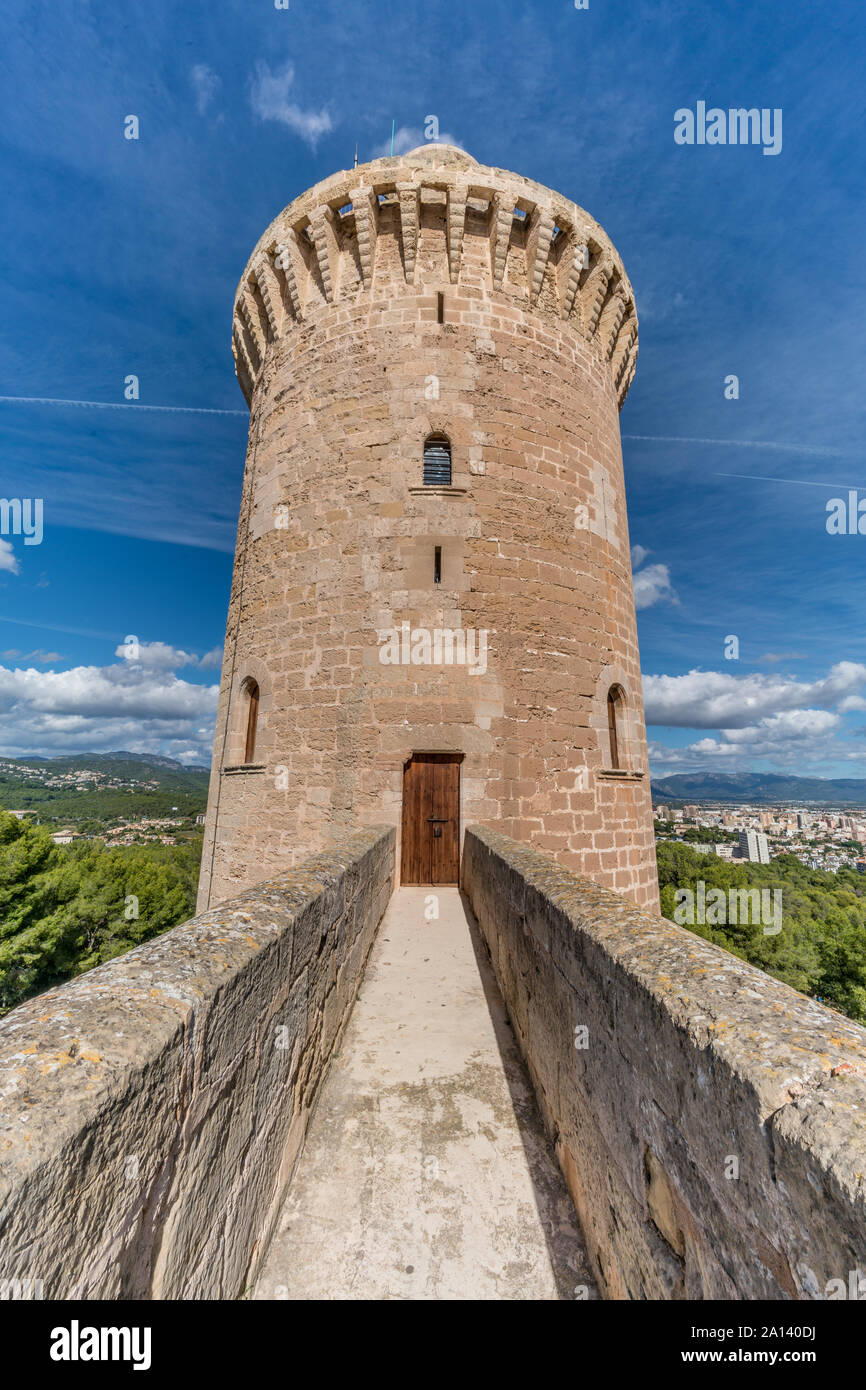 Donjon tower of Bellver Castle (Castell de Bellver) Gothic-style ...