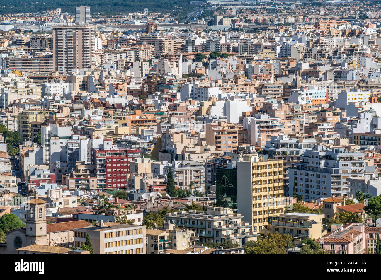 Aerial view of city of Palma de Mallorca skyline from Bellver Castle ...