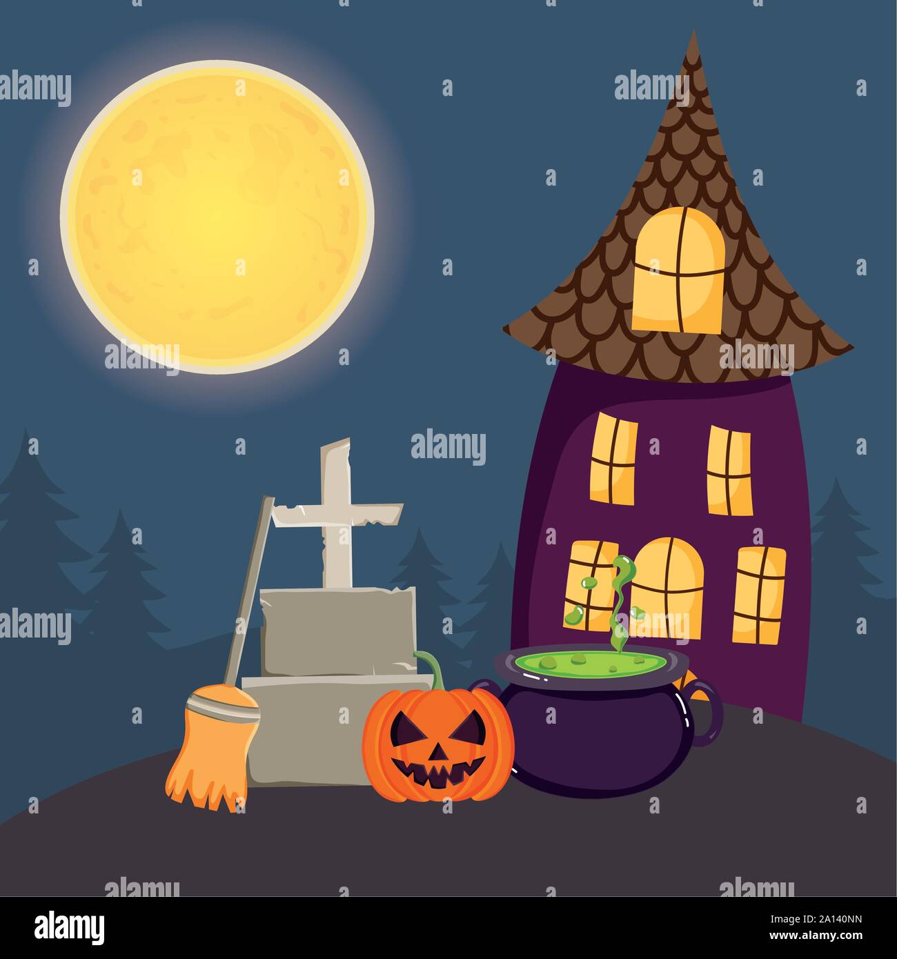 pumpkin cauldron broon tomb house trick or treat - happy halloween ...