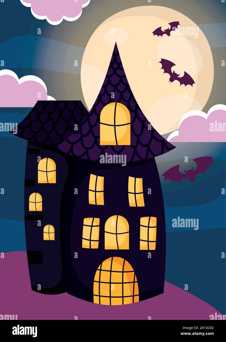 scary house trick or treat - happy halloween vector illustration Stock ...