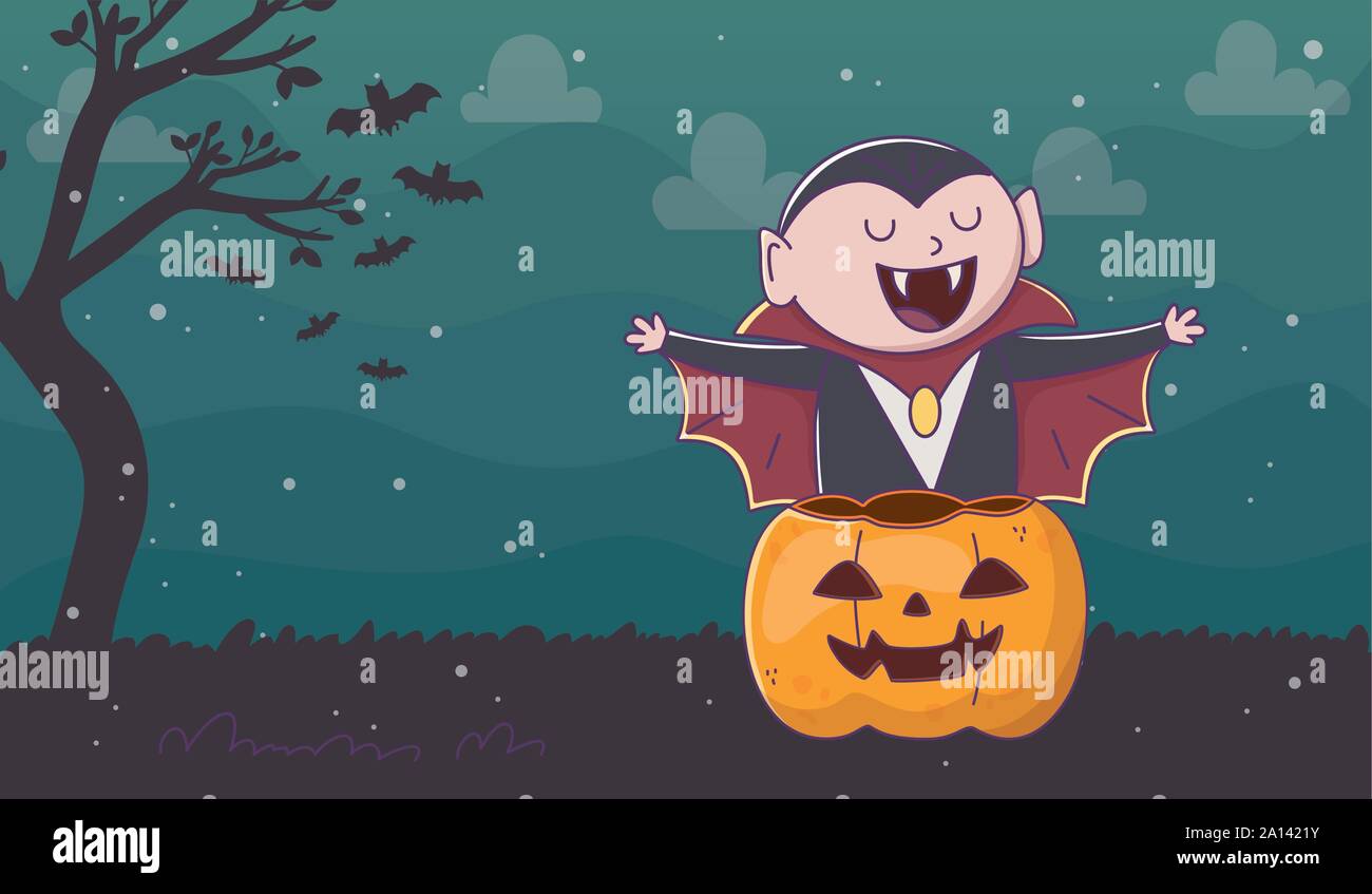 dracula on pumpkin trick or treat - happy halloween vector illustration ...