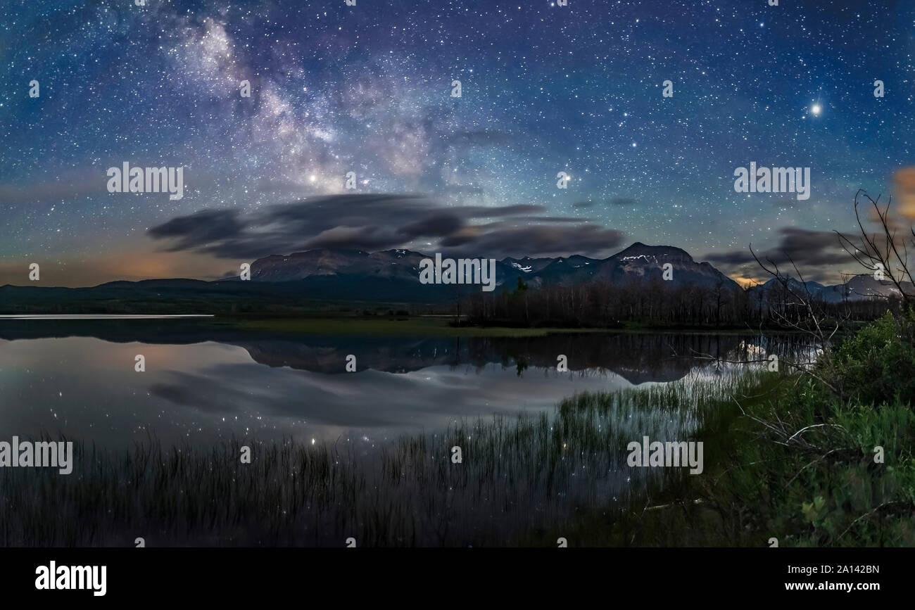 The Milky Way over Maskinonge Lake at Waterton Lakes National Park ...