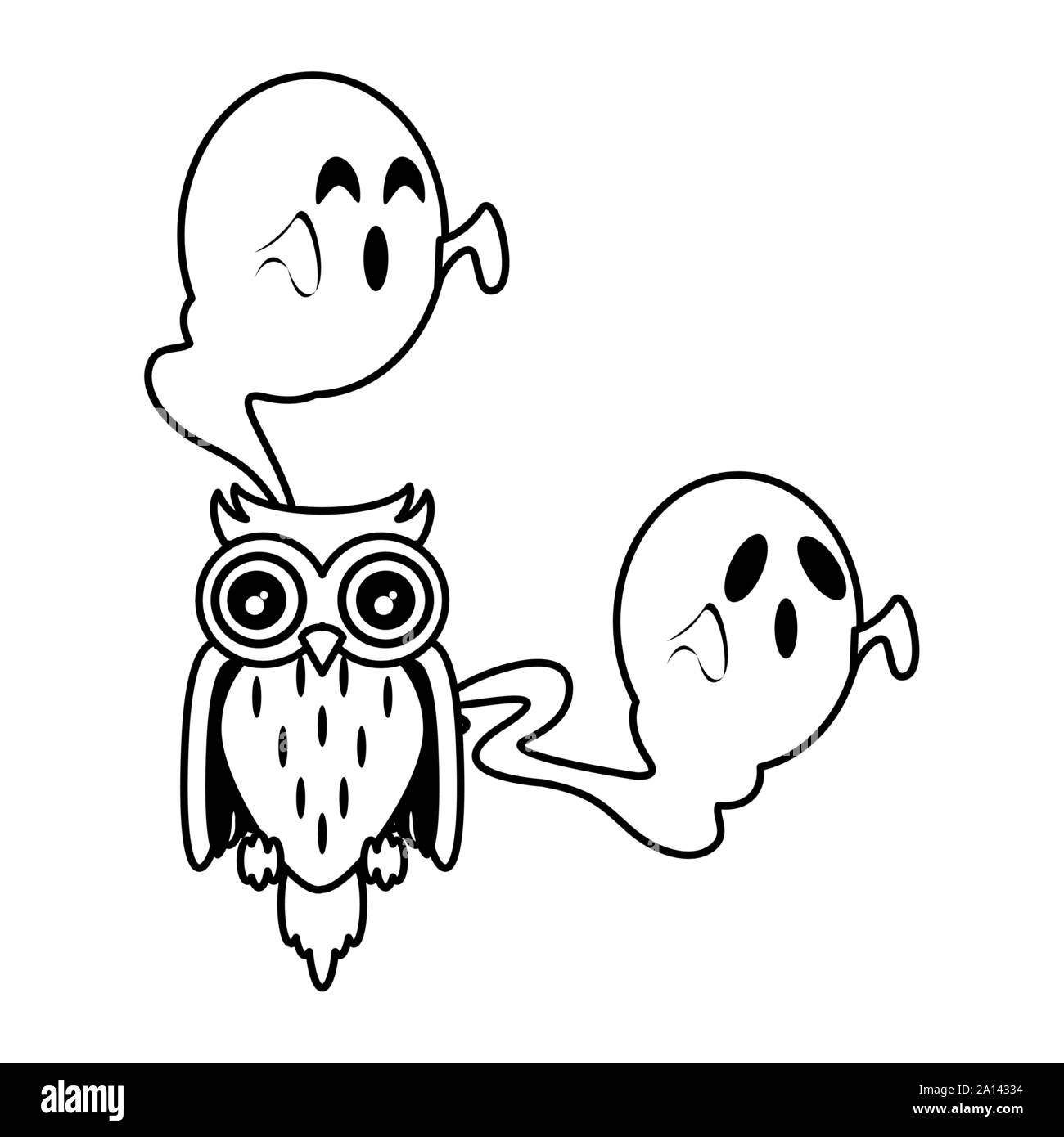 halloween owl bird with ghosts floating Stock Vector Image & Art - Alamy