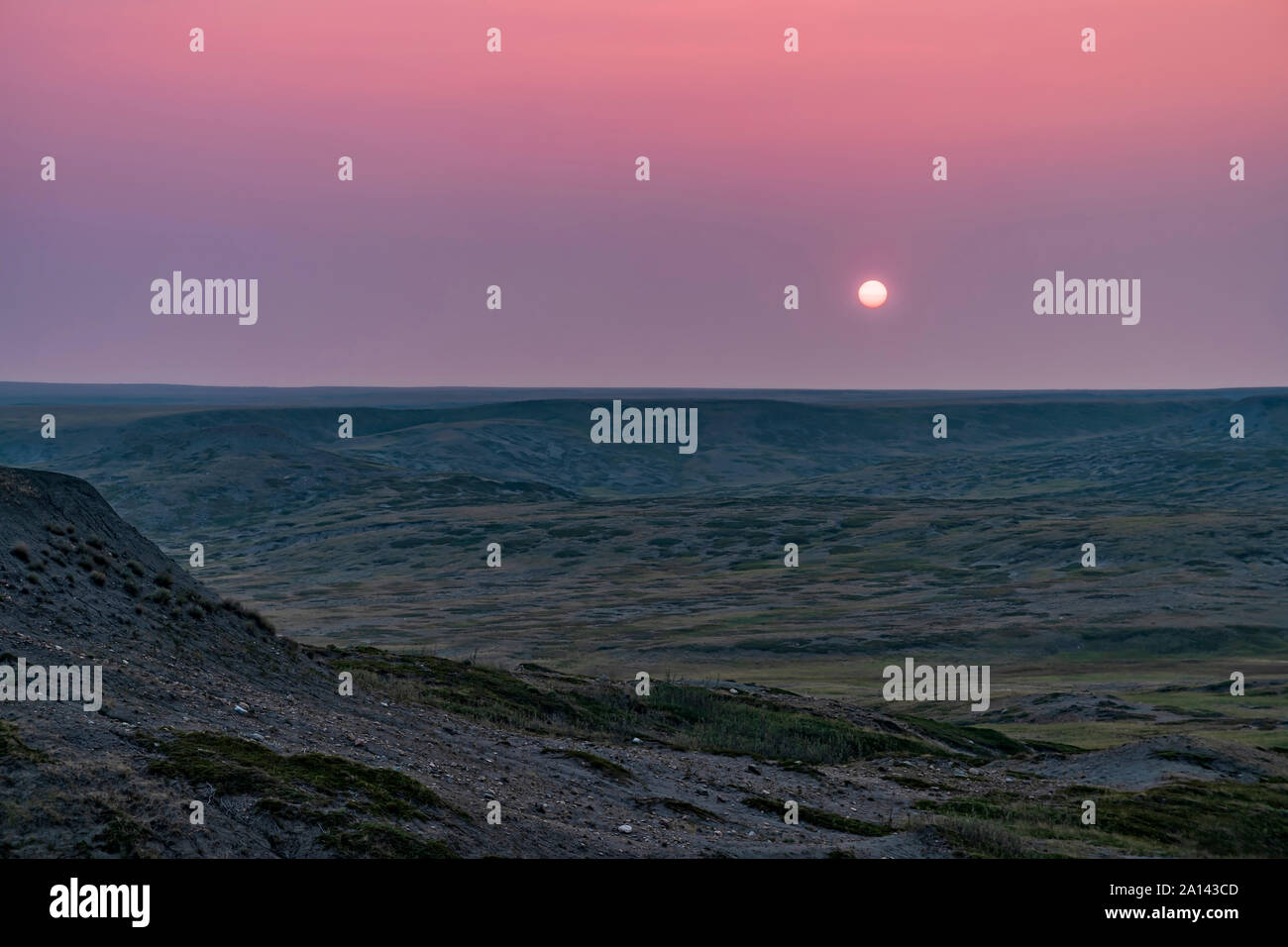A sunset in smoke from British Columbia forest fires, Canada Stock ...
