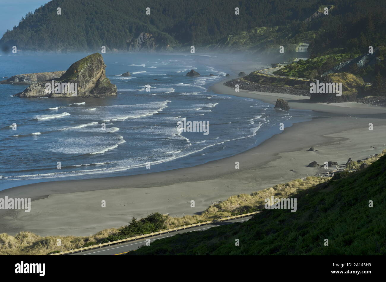 Sea stacks and beach, viewed from Old 101, with the Pacific Coast ...