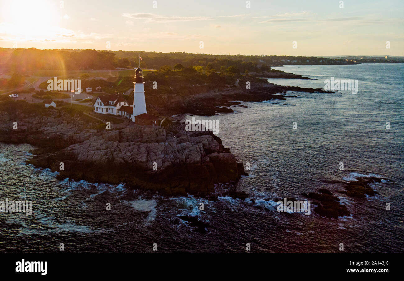 Cape Elizabeth Lighthouse aerial view Stock Photo - Alamy