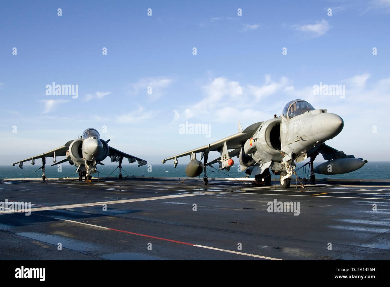 Two EAV-8B+ aircraft aboard the Spanish aircraft carrier PrÃ­ncipe de ...