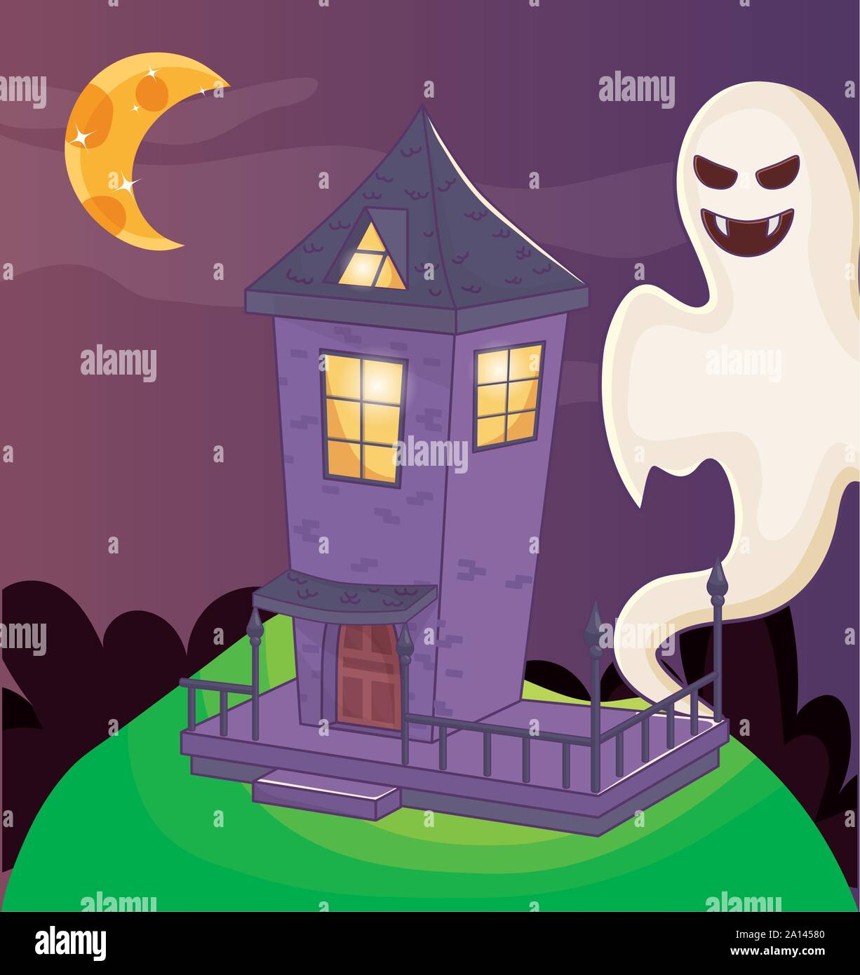 scary ghost house trick or treat - happy halloween vector illustration ...