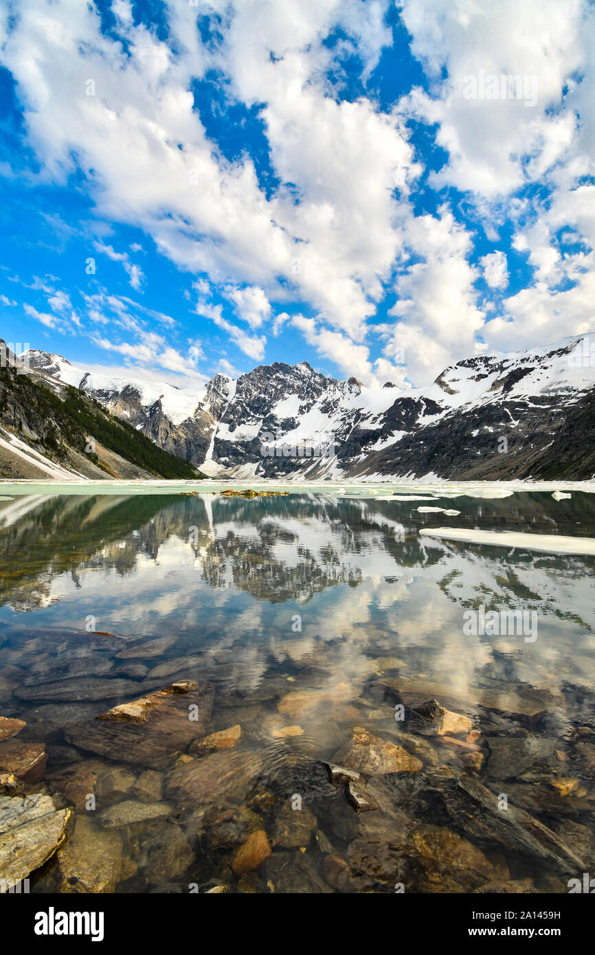 Mountain view at Lake of the Hanging Glacier, Purcell Mountains ...