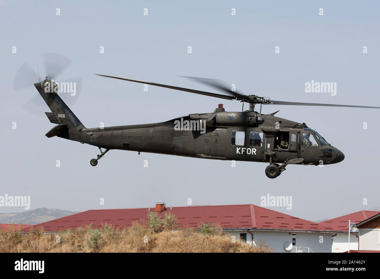 A U.S. Army UH-60 Black Hawk helicopter departs from Camp Butmir Stock ...