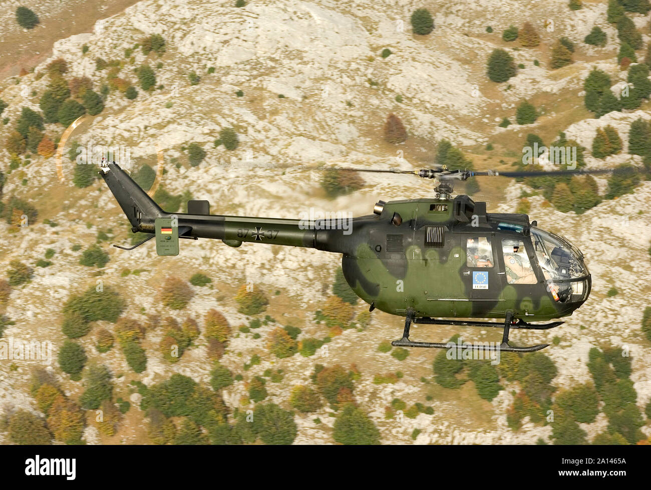 A German Army Bo-105P helicopter near Mount Igman in Bosnia-Herzegovina ...