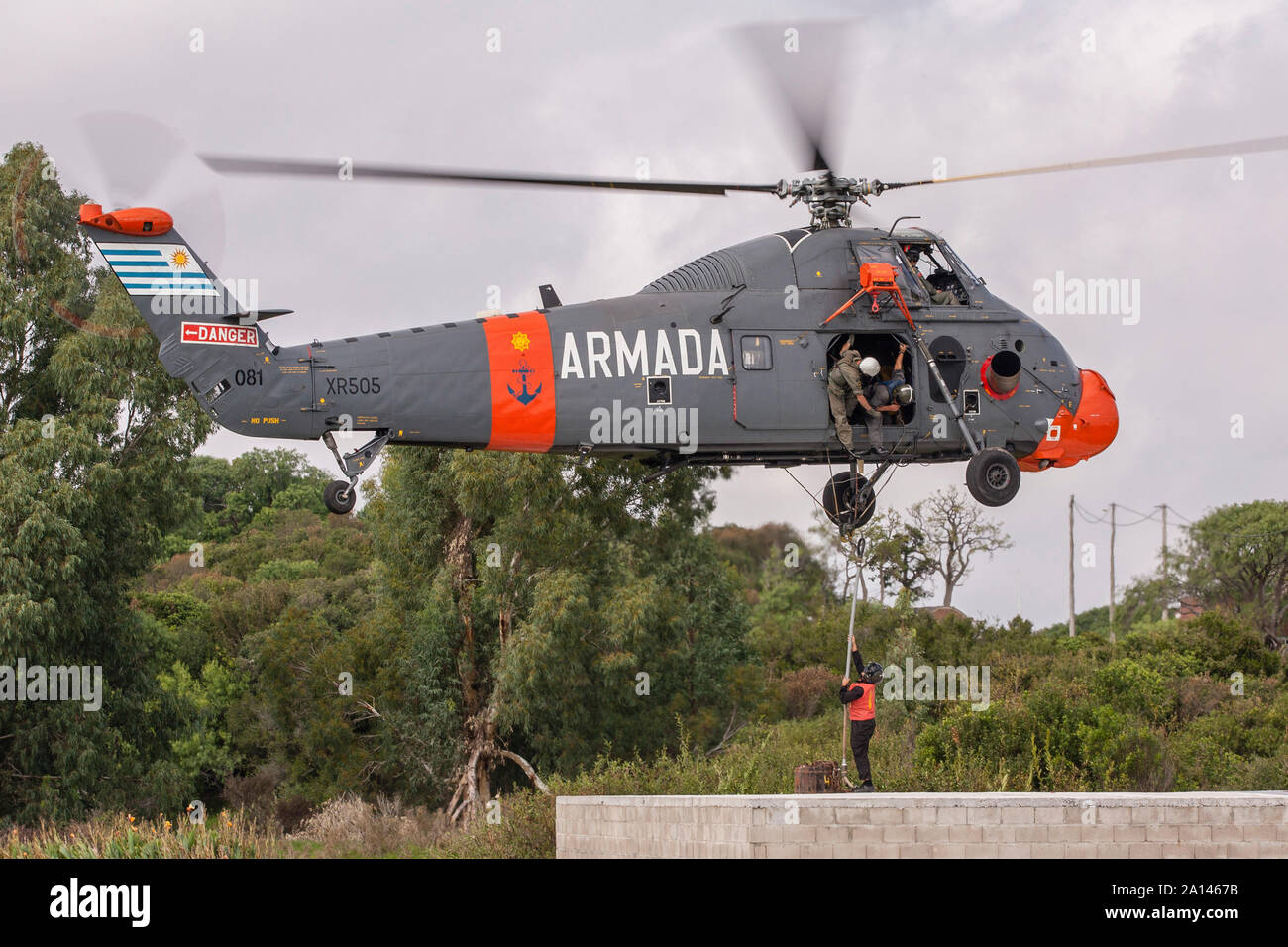 A Wessex HC-2 helicopter of the National Navy of Uruguay conducting an ...