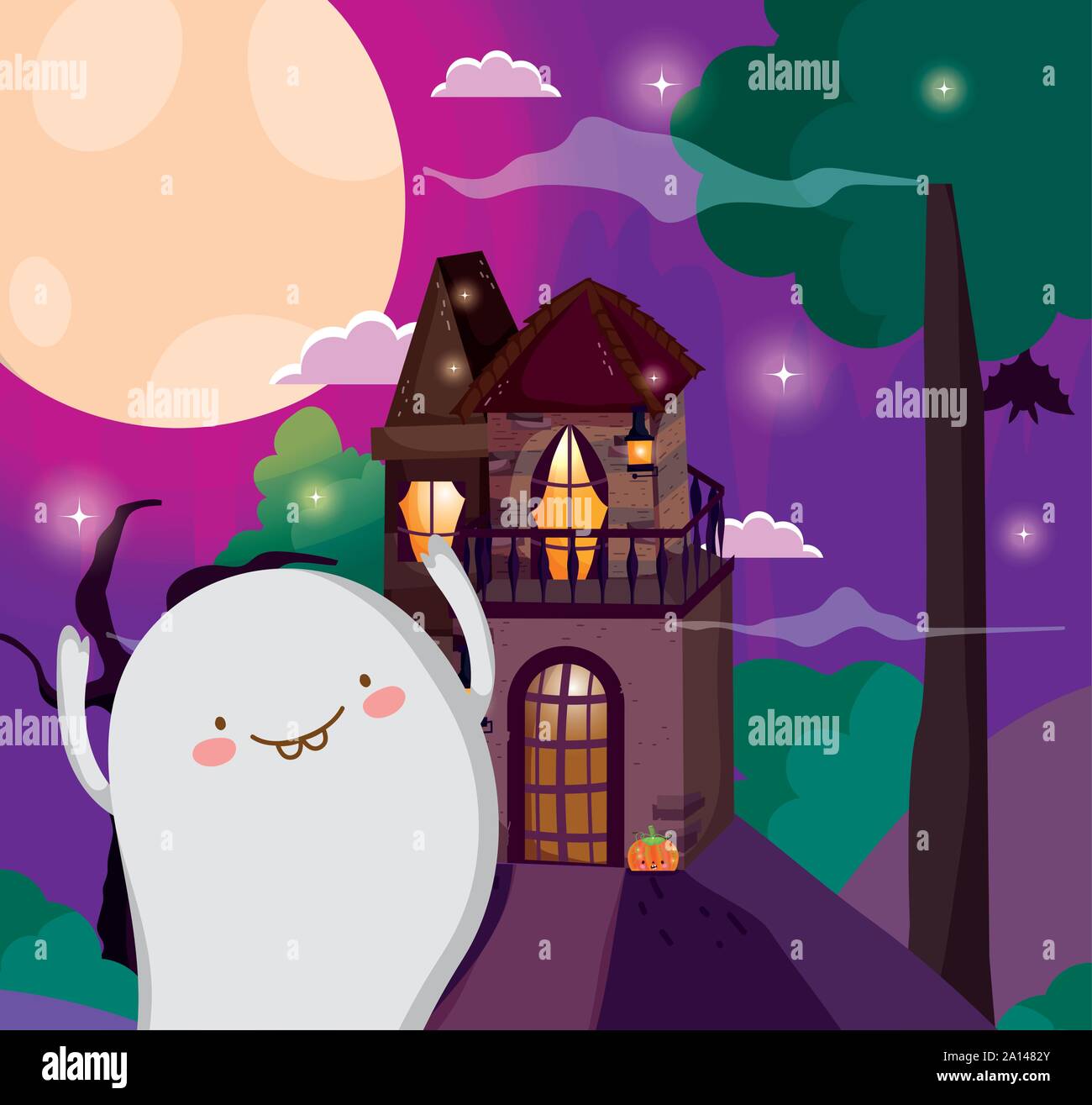 happy ghost trick or treat - happy halloween vector illustration Stock ...