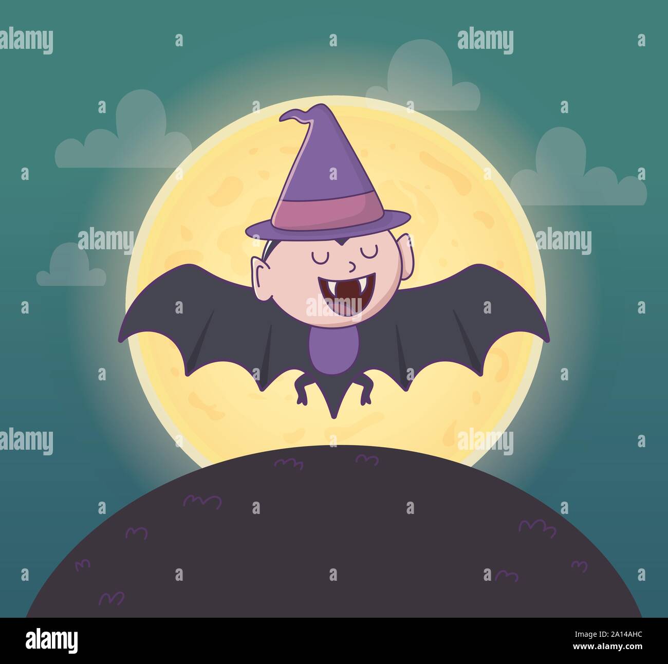 flying dracula with hat trick or treat - happy halloween vector ...