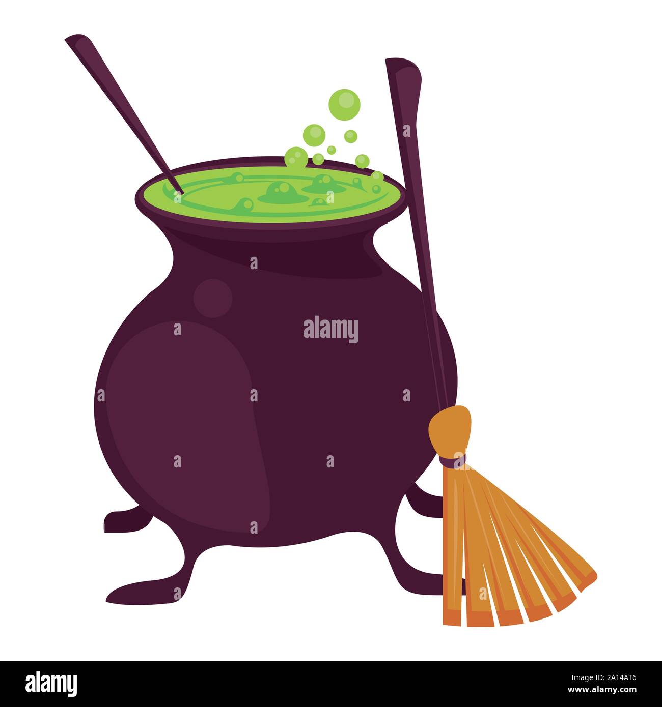 halloween witch cauldron with broom Stock Vector Image & Art - Alamy