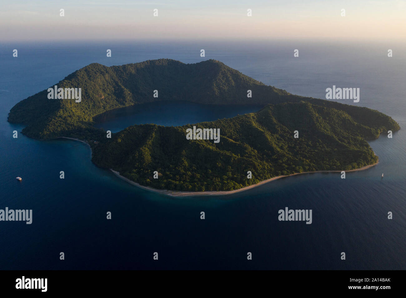 A bird's eye view of the volcanic island of Satonda, Indonesia Stock ...