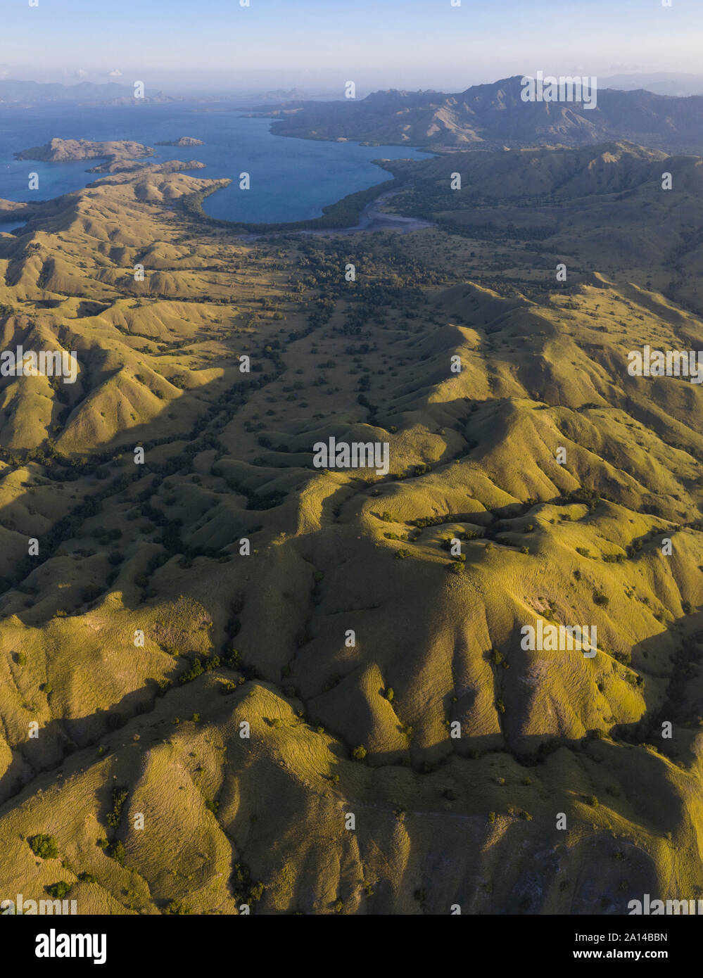 Bird's eye view of the rugged landscape on Komodo Island in Komodo ...