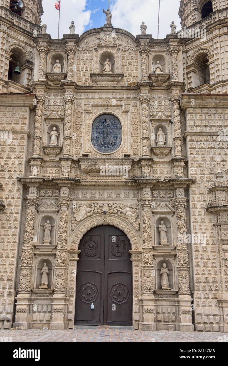 Stone carvings front the San Francisco Church, Cajamarca, Peru Stock ...