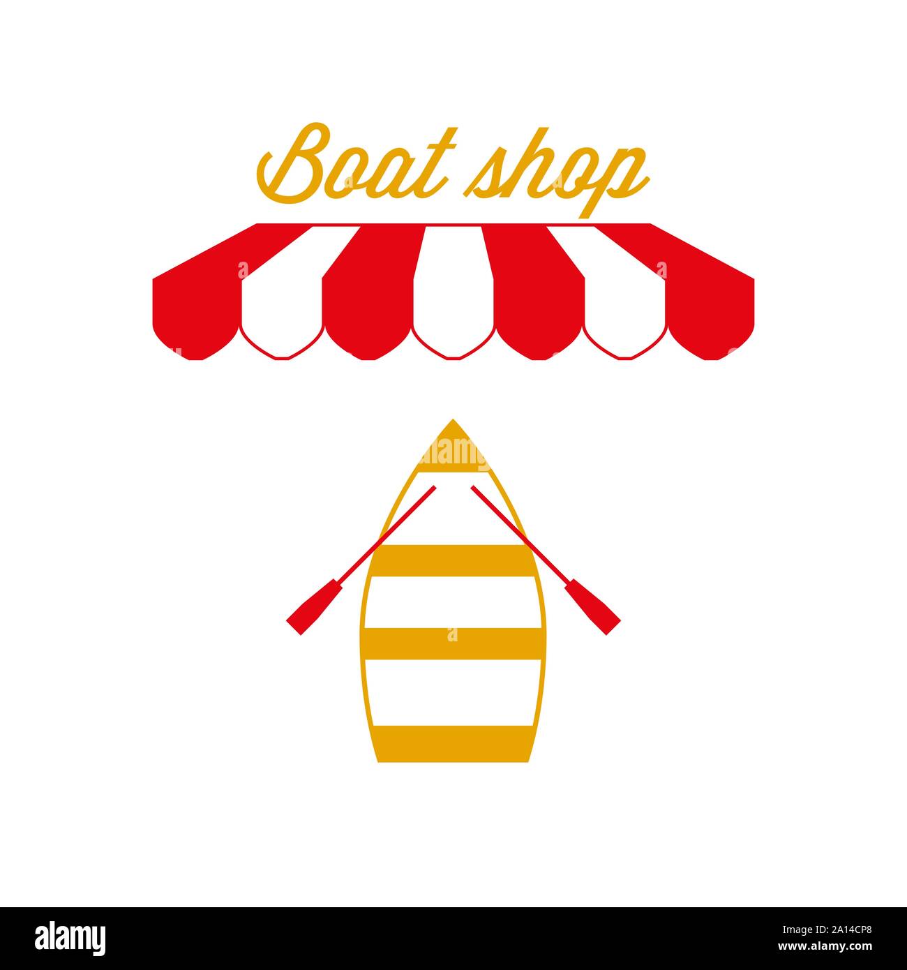 Boat Shop Sign, Emblem. Red and White Striped Awning Tent. Wooden Boat ...