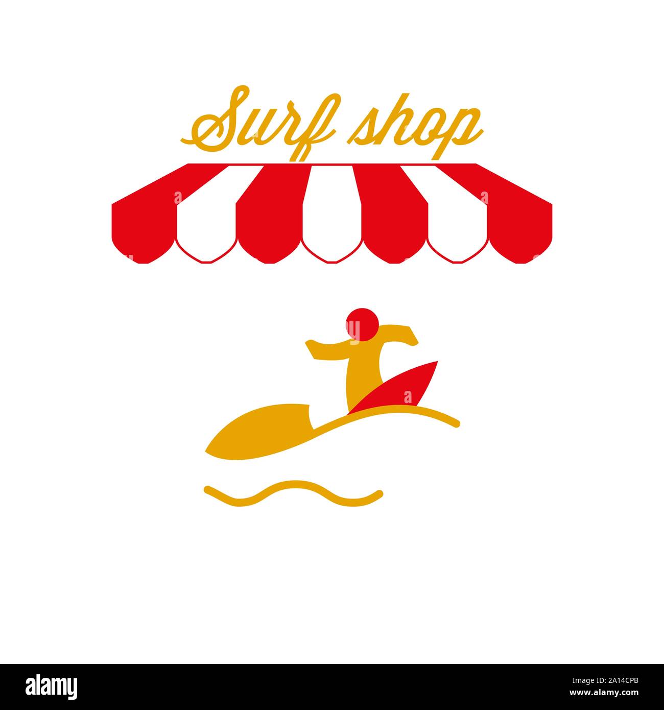 Surf Shop Sign, Emblem. Red and White Striped Awning Tent. Surfer Icon ...