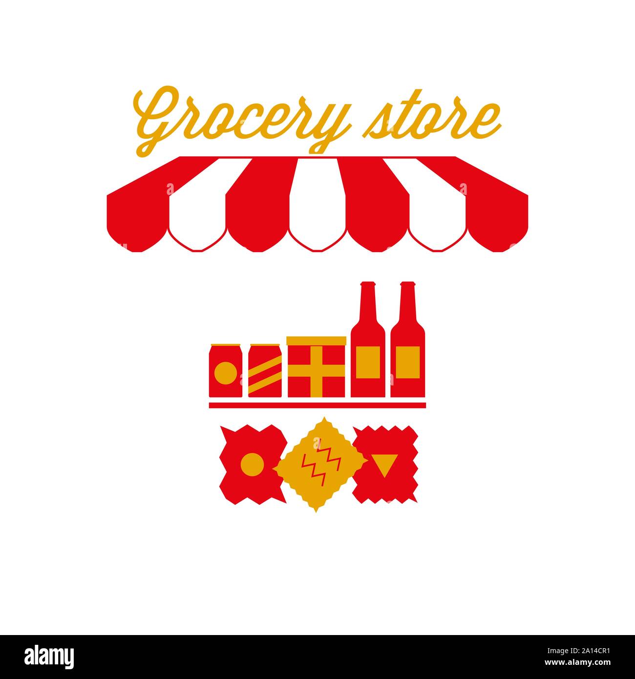 Grocery Store Sign, Emblem. Red and White Striped Awning Tent. Grocery ...