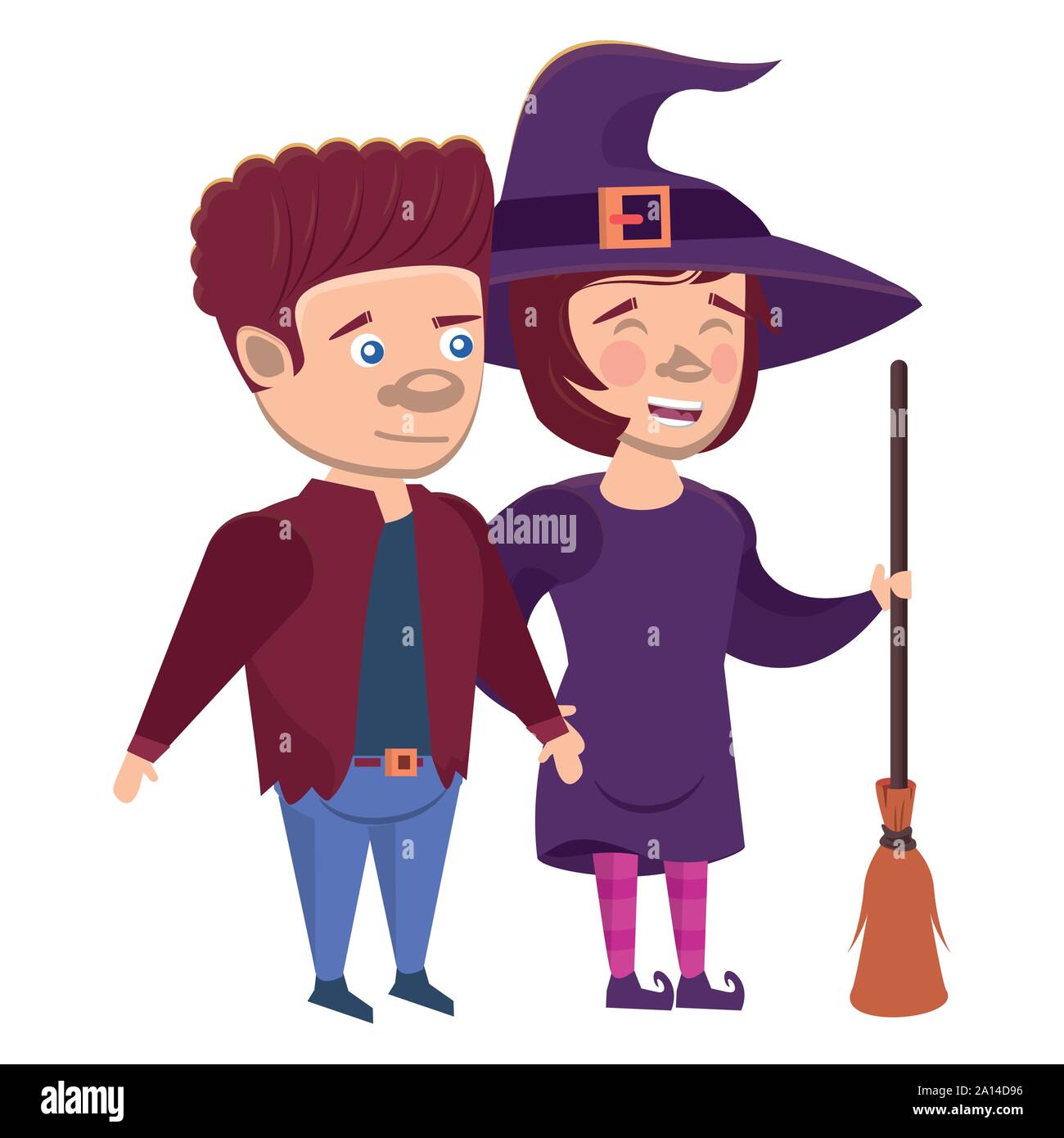 couple with costume of witch and frankenstein characters Stock Vector ...