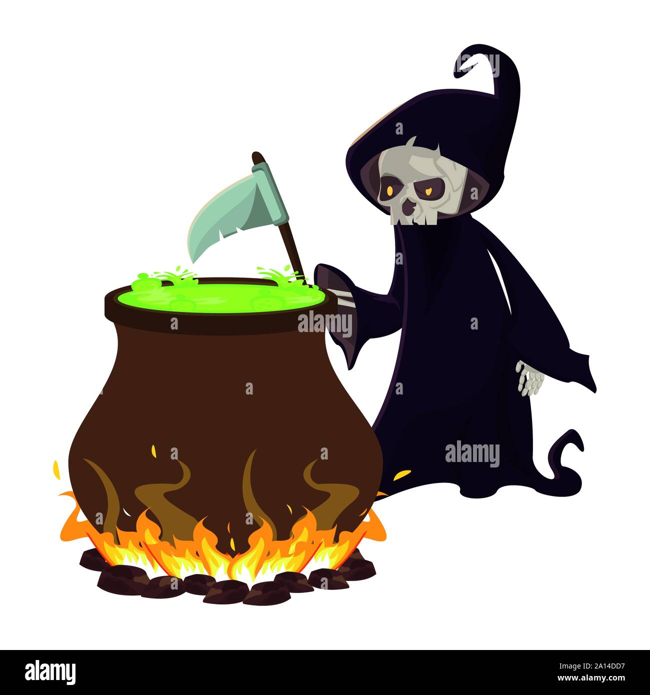 halloween witch cauldron pot with death costume Stock Vector Image ...