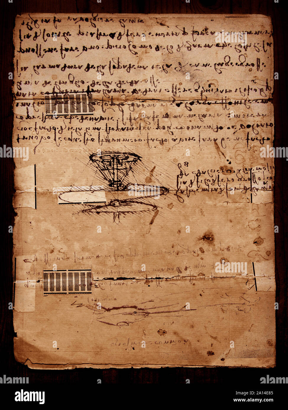 Leonardo's Da Vinci engineering drawing from 1503 on textured ...
