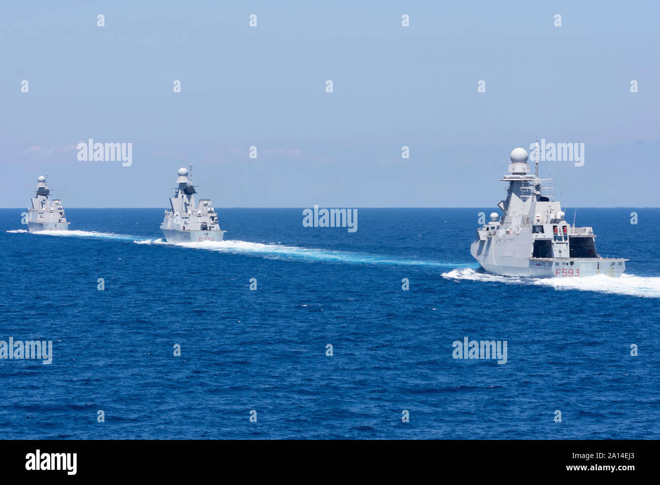 Pair of Orizzonte class destroyers and a single FREMM frigate underway ...