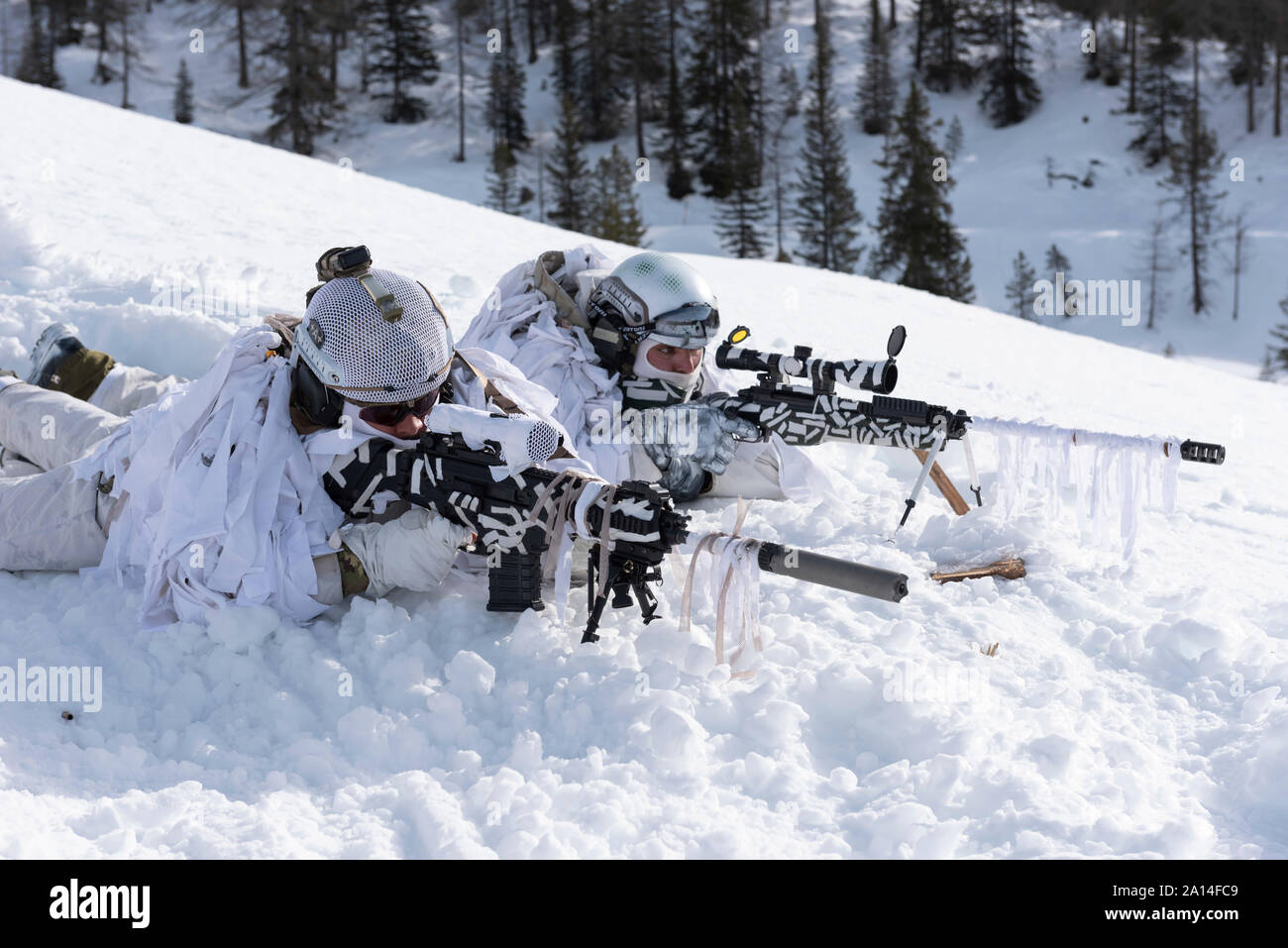 Italian Army snipers of Alpini corps during mountain winter training ...