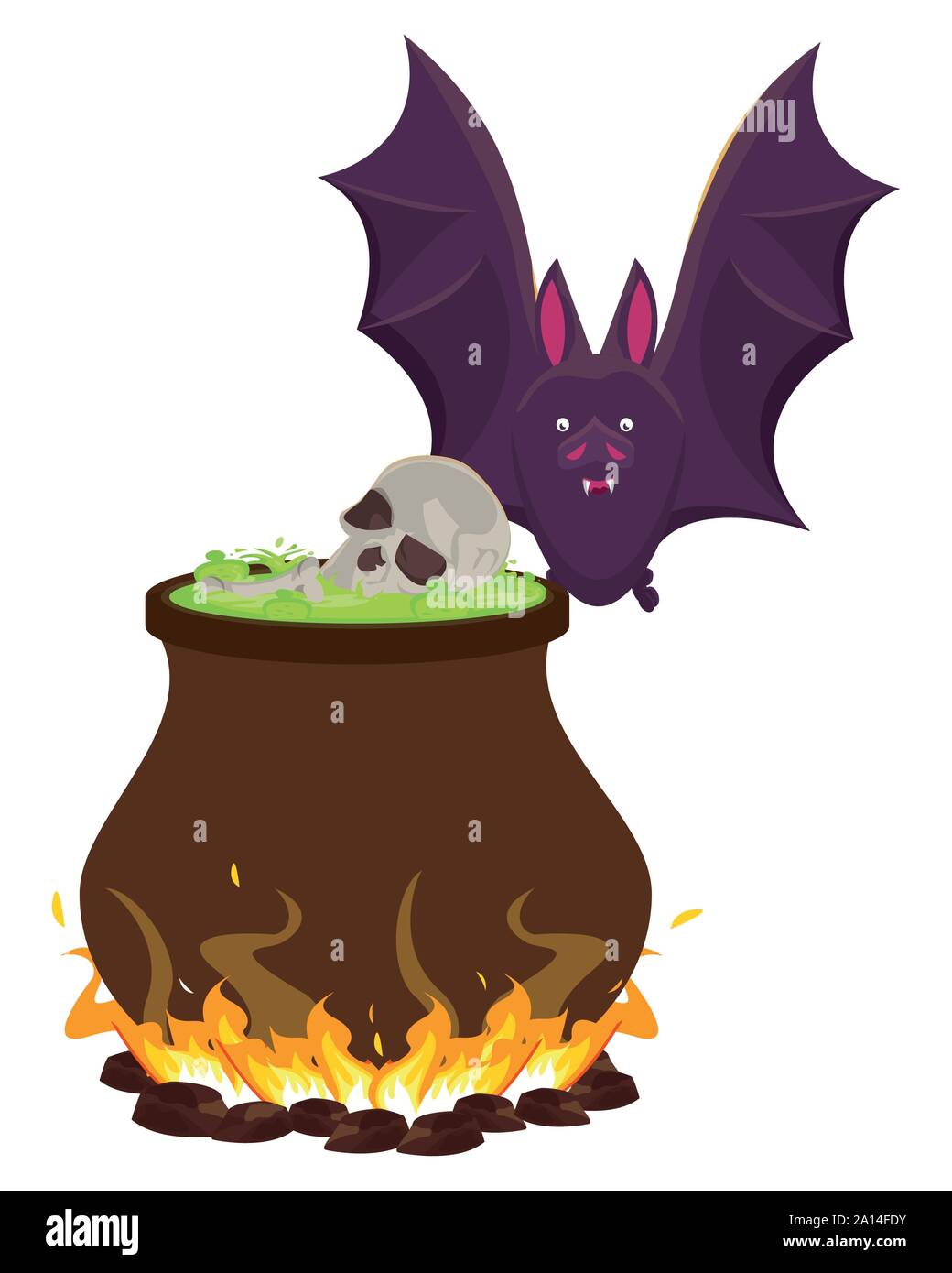 halloween bat flying with cauldron Stock Vector Image & Art - Alamy